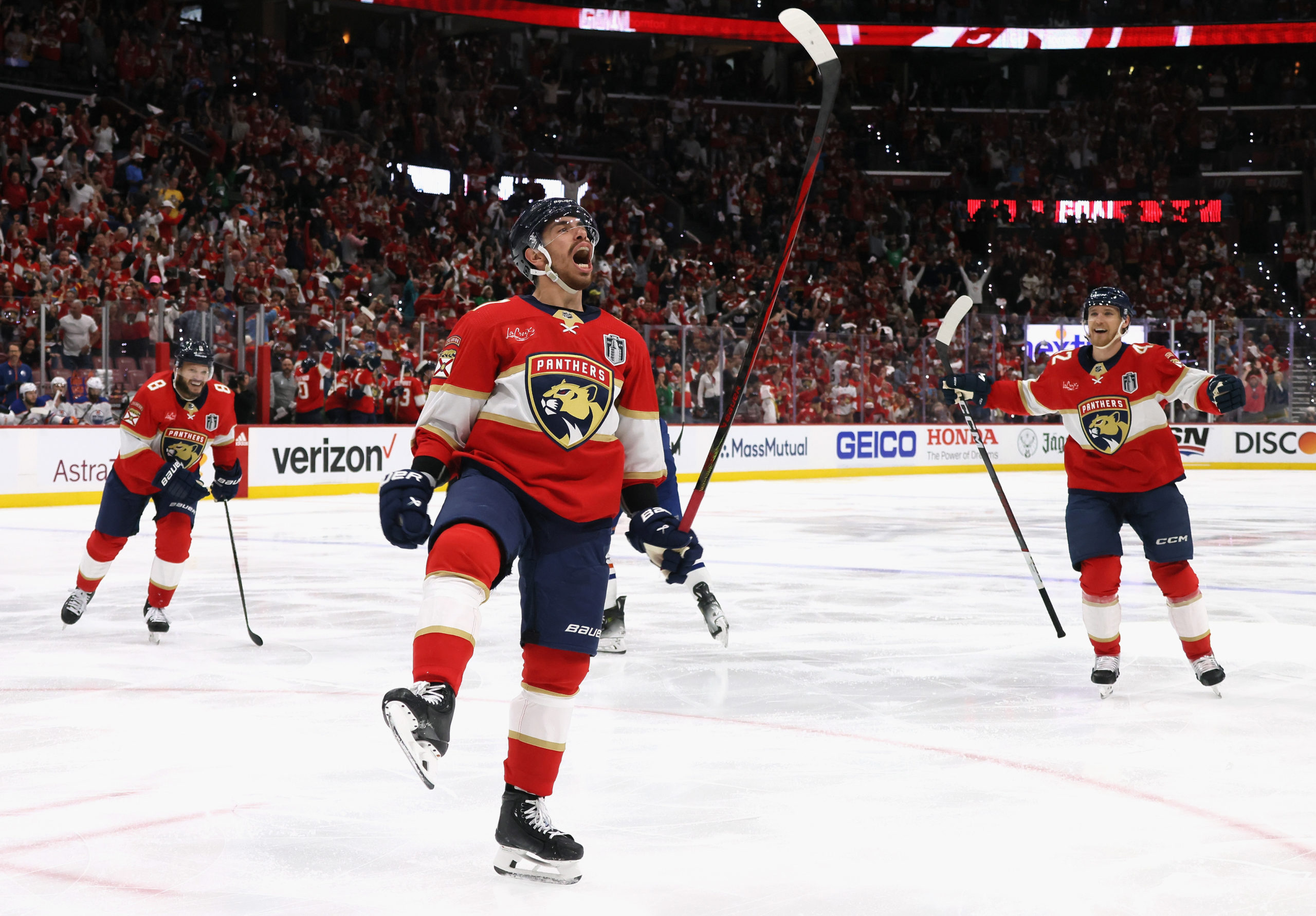 Evan Rodrigues Celebrating in the 2024 Stanley Cup Final